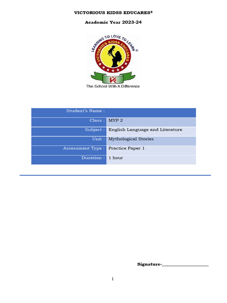 MYP 2 Unit 1 Mythological Stories Practice Paper 1 | PDF | Hindu Mythology | Hindu Deities