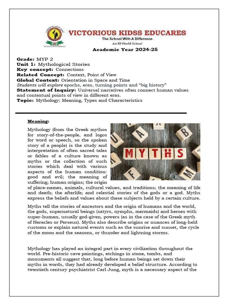 MYP_2_UNIT_1_MYTHOLOGICAL_STORIES_HANDOUT_1 | PDF | Greek Mythology ...