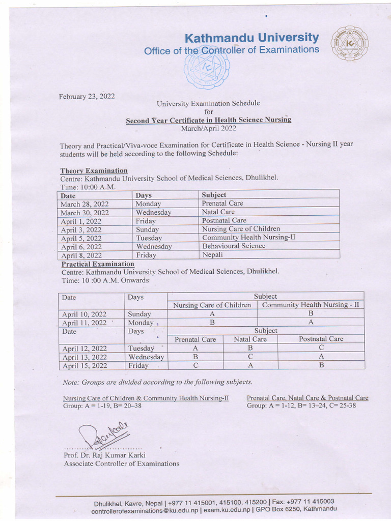 PCL Nursing 2nd Year Exam Schedule | PDF | Public Services | Health Care