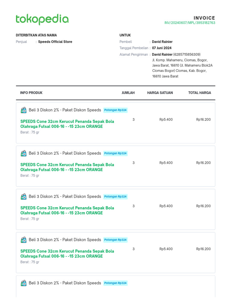 Invoice - Tokopedia CONE | PDF