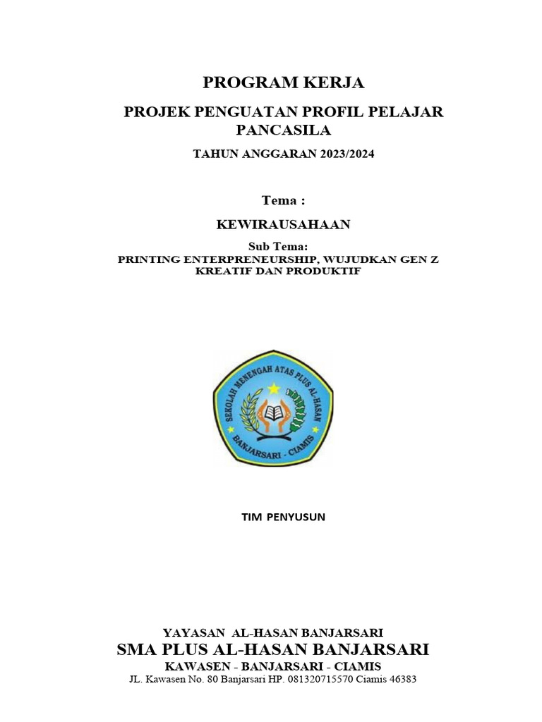 Program Kerja P5 Kewirausahaan | PDF