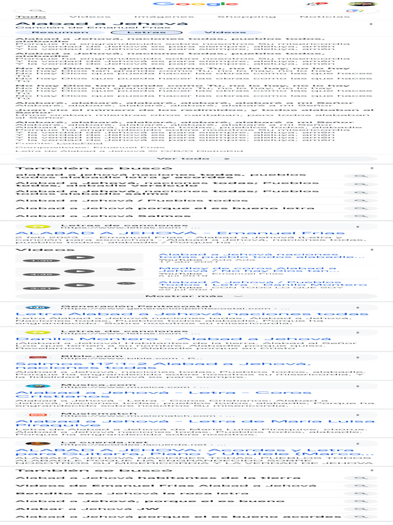 Alabad A Jehová Naciones Todas Pueblos Todos Alabadle Letra - Buscar ...
