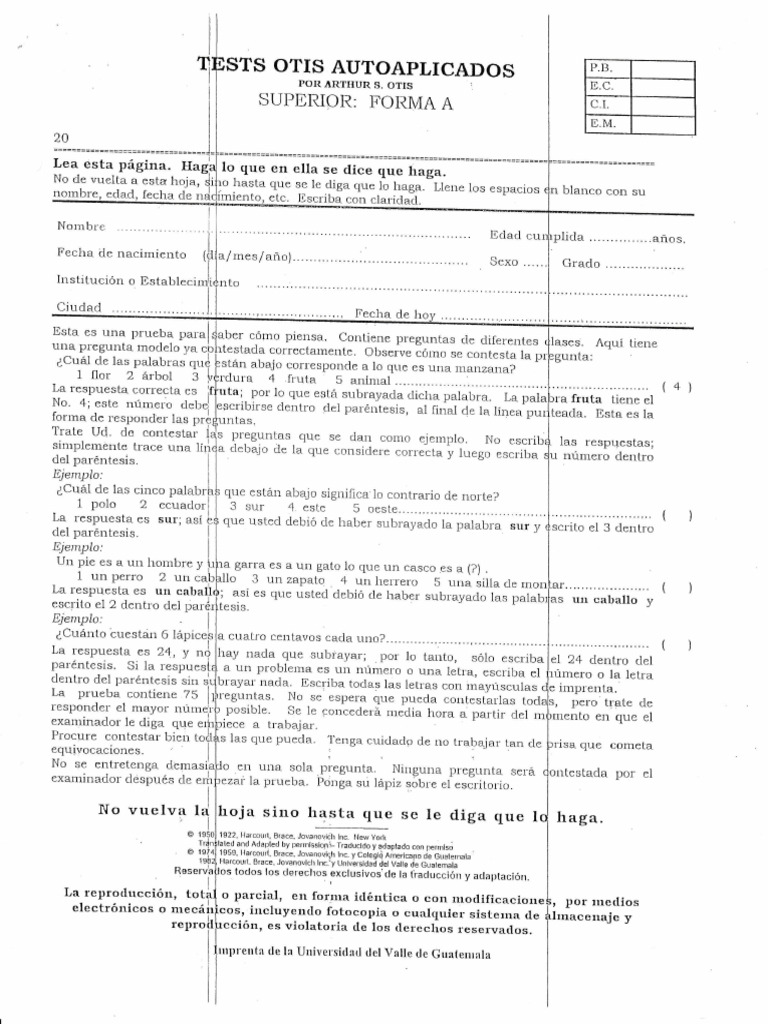 Prueba Otis Superior Forma A | PDF
