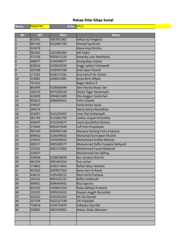 Rekap Nilai Sikap Sosial-VIII.C | PDF