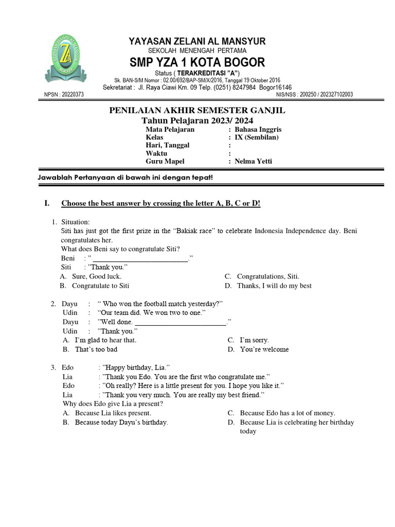 Soal Akhir Semester Ganjil Kelas 9 | PDF | Fruit Preserves | Water