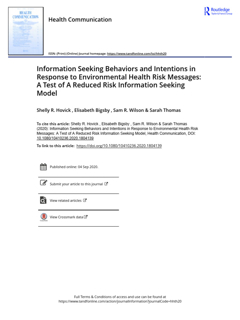 Information Seeking Behaviors and Intentions in Response To ...