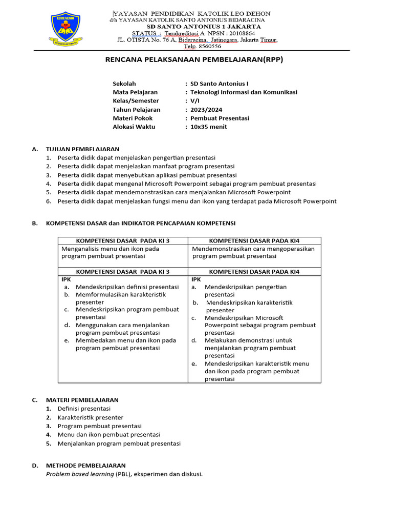 RPP Kelas 5 Sem 1 | PDF