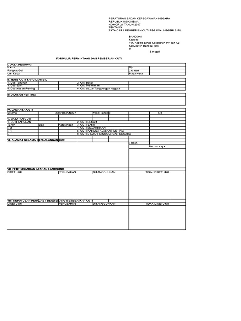 Format Cuti Pegawai Dan PPPK 2024 | PDF