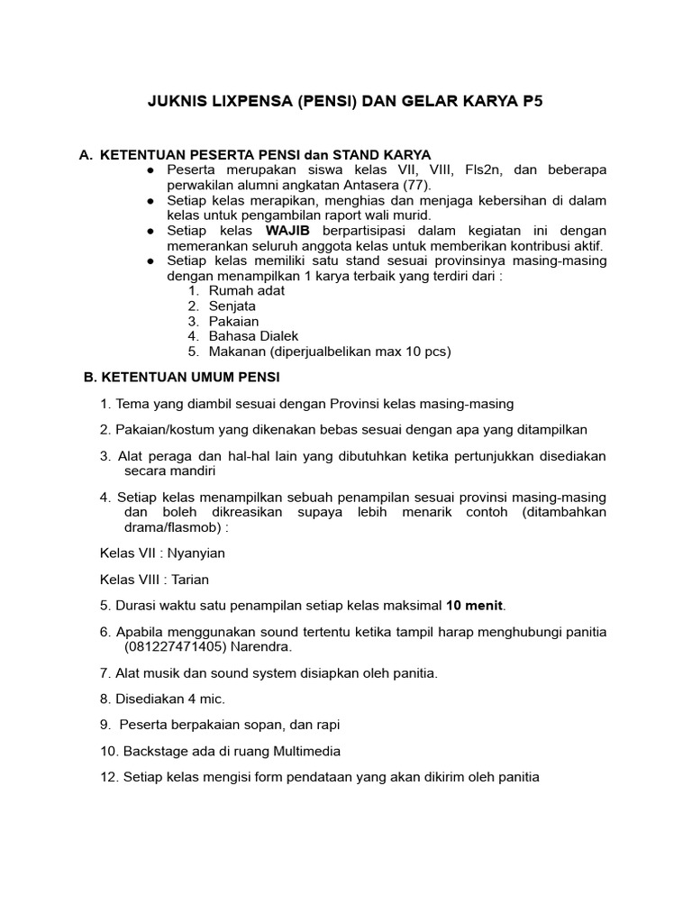 Juknis Lixpensa (Pensi) Dan Gelar Karya p5 | PDF