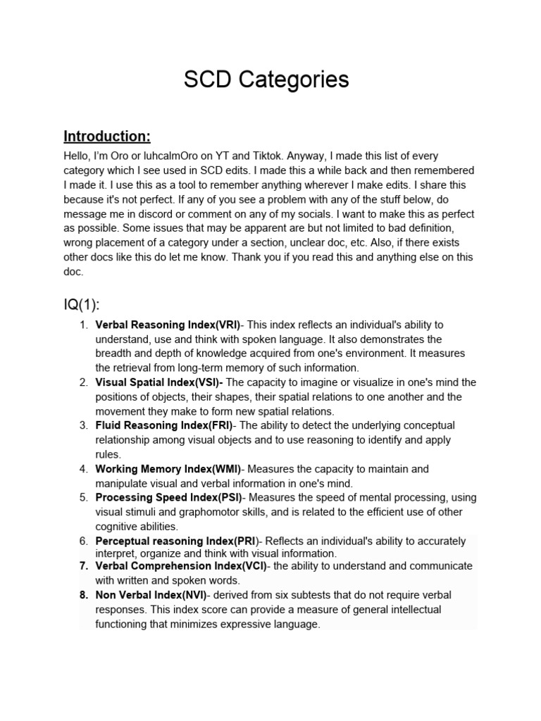 SCD Categories | PDF | Thought | Intelligence