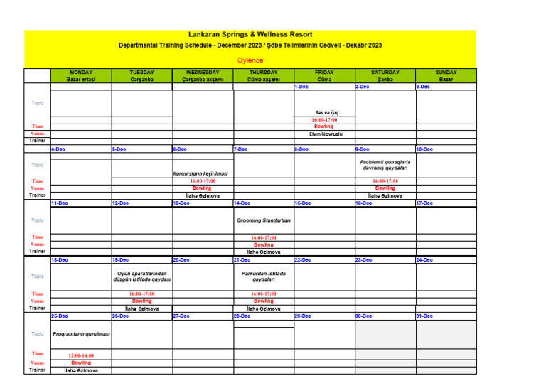 December Training Schedule 2023 | PDF