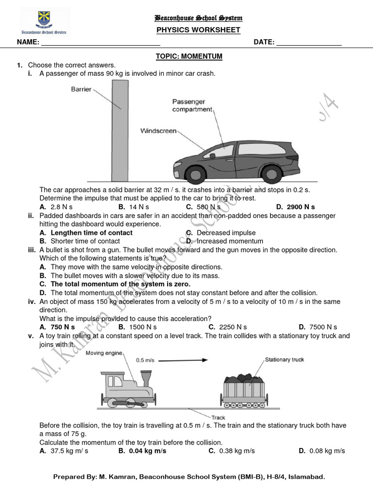 Worksheet, Momentum | PDF | Momentum | Collision
