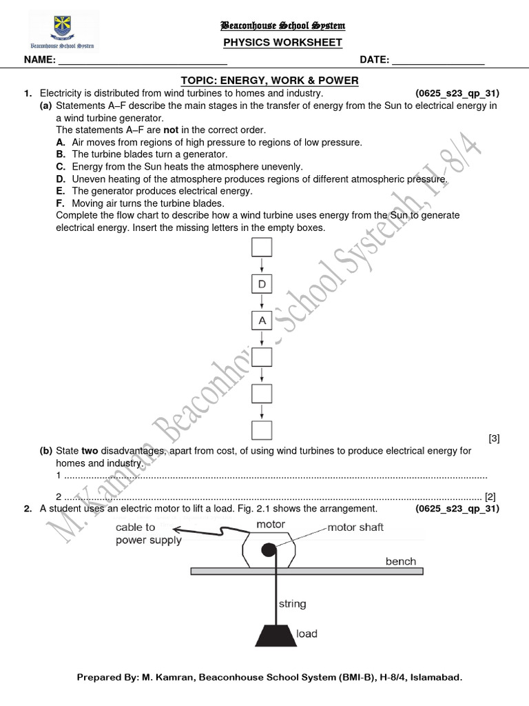 Energy, Work & Power TH Qs Worksheet | PDF | Engines | Power Station