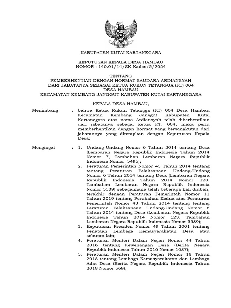 SK Pemberhentian RT - RW (WWW - Ciptadesa.com) | PDF