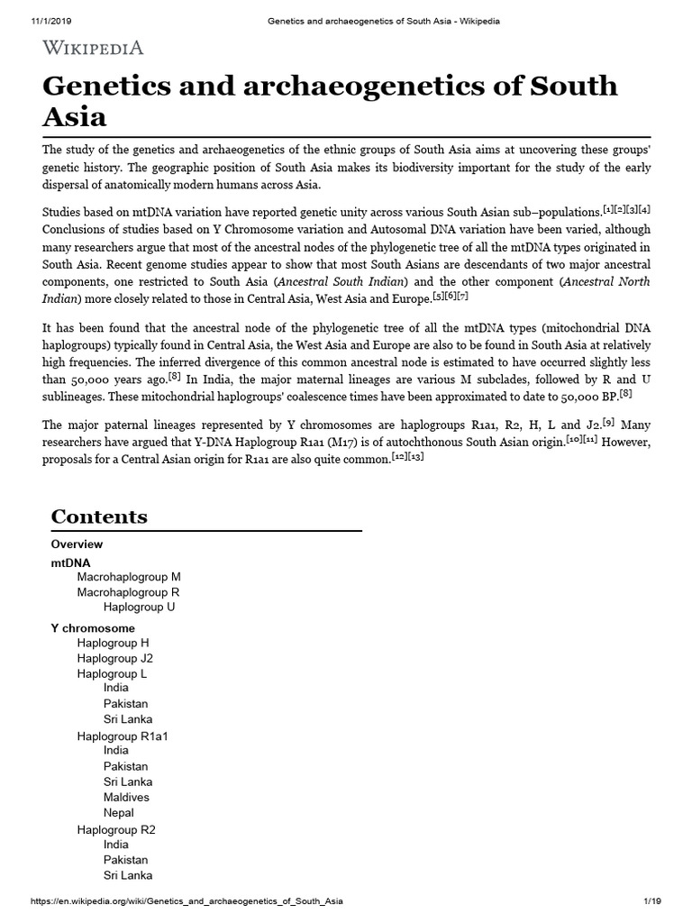 Genetics and Archaeogenetics of South Asia - Wikipedia | PDF ...