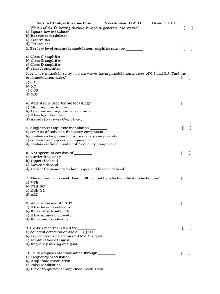 ADC Objective Questions | PDF | Frequency Modulation | Modulation ADC Objective Questions | PDF | Frequency Modulation | Modulation