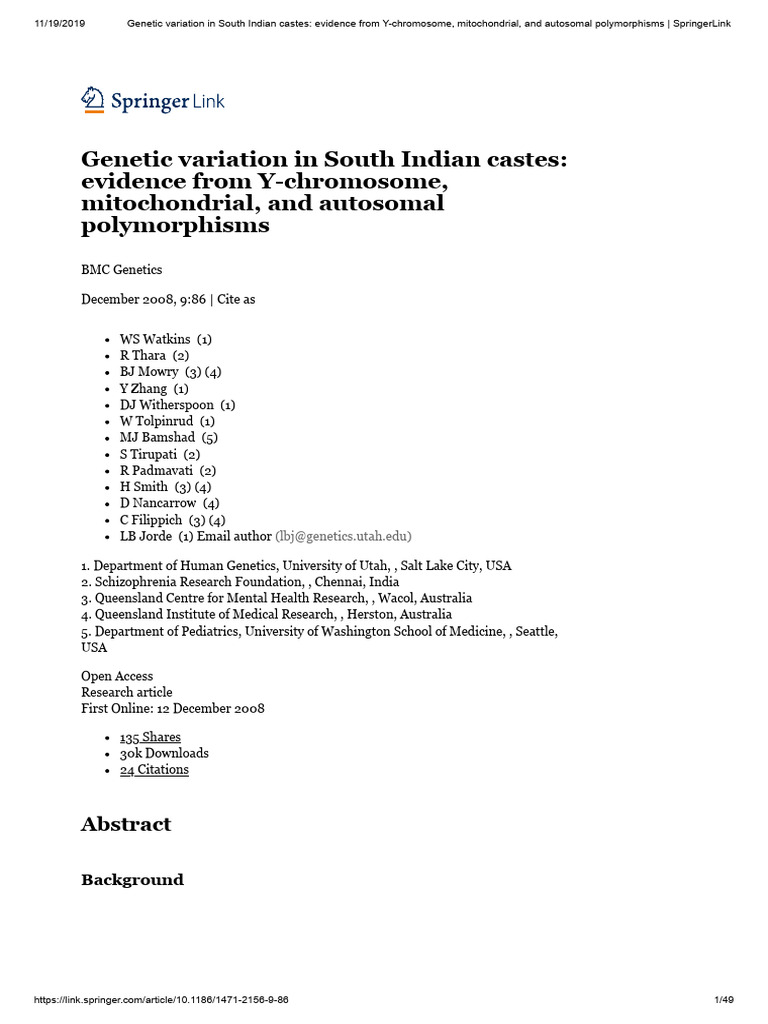 Genetic Variation in South Indian Castes - Evidence From Y-Chromosome ...