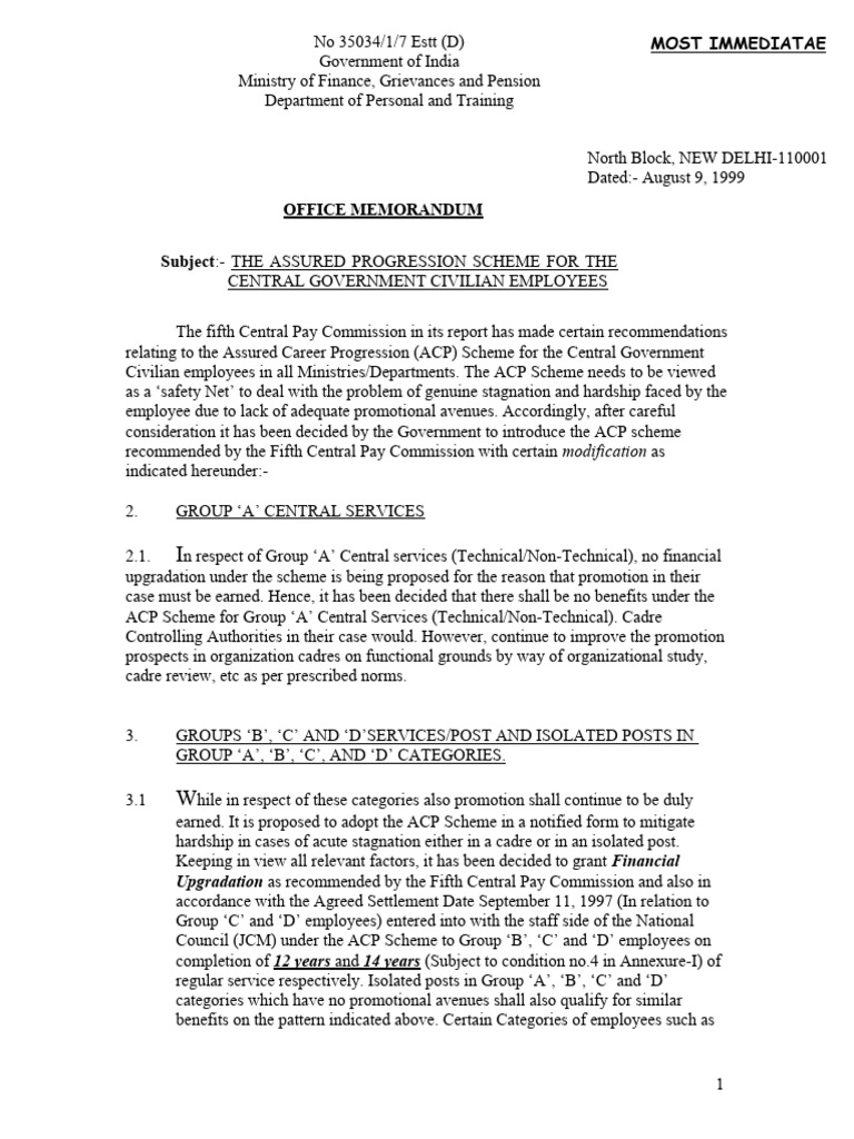 ACP Office Memorandum | PDF | Employment | Government