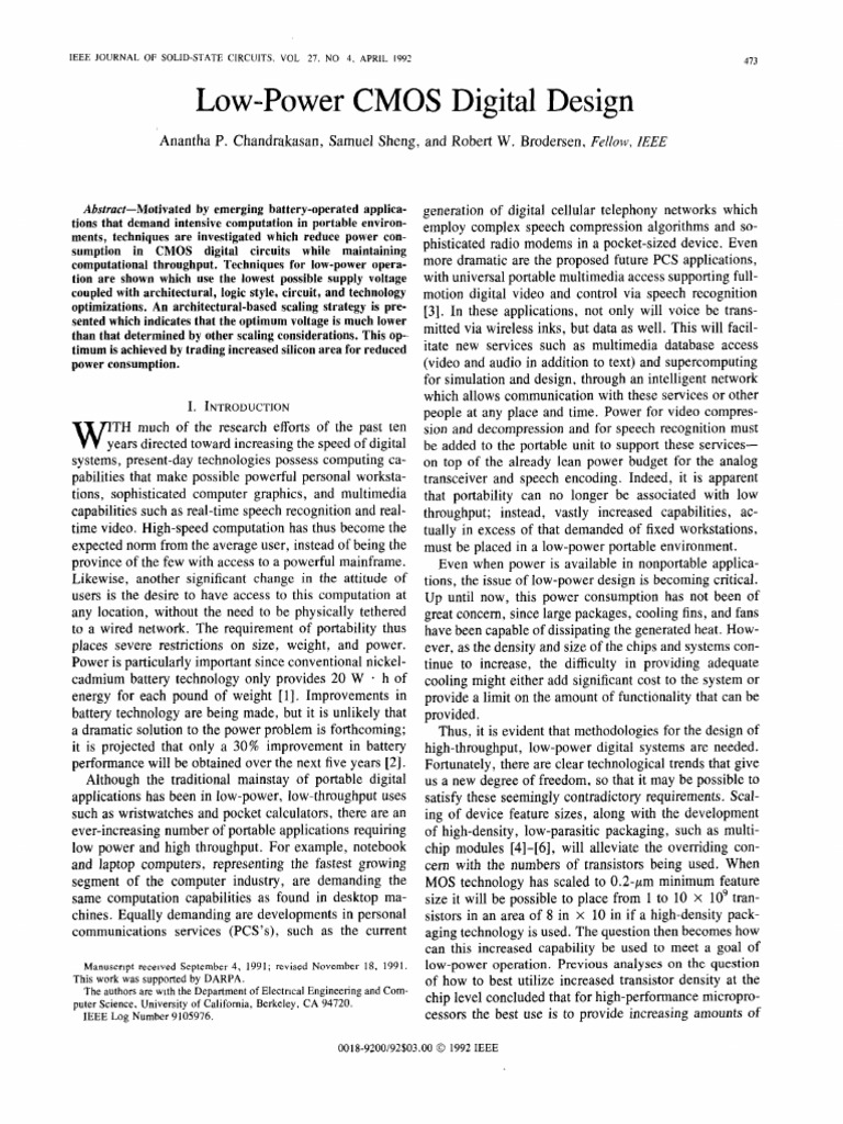 Low-Power CMOS Digital Design | PDF | Logic Gate | Cmos