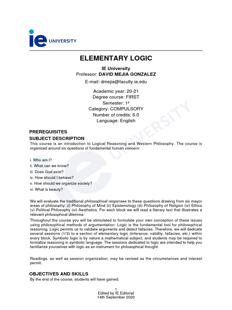 Elementary Logic David Mejia 1 Pple | PDF | Reason | Justice