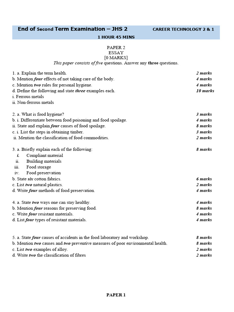 End of Second Term Examination - JHS 2: This Paper Consists of Five ...