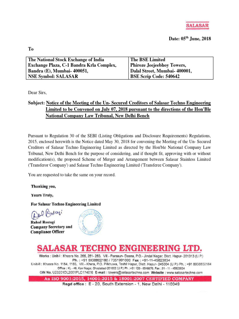 Notice To Unseured Creditors | PDF | Metals | Steel