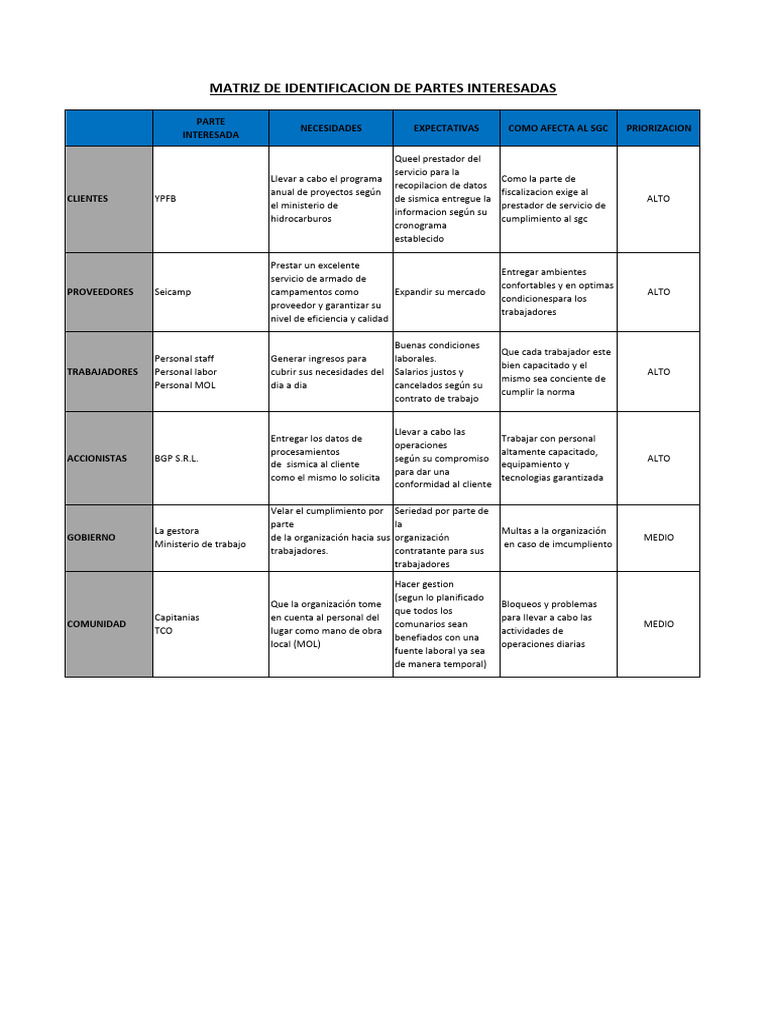 Matriz de Partes Interesadas | PDF | Business | Economias