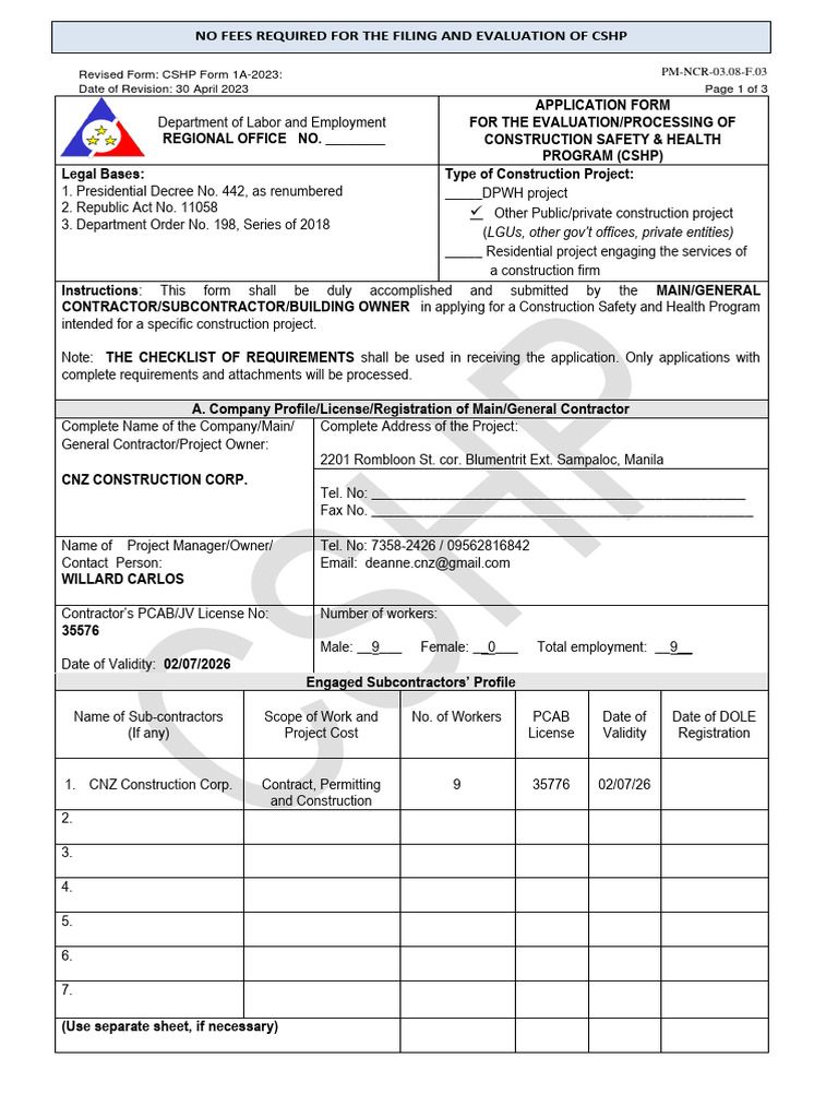 G2776 PM NCR 03.08 F.03 Form1A CSHP Application Form | PDF | First Aid ...
