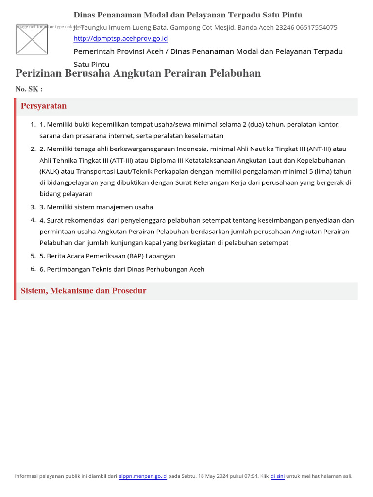 Unduh Standar Pelayanan - Perizinan Berusaha Angkutan Perairan Pelabuhan | PDF