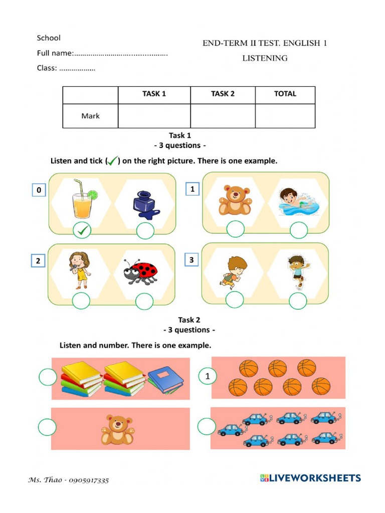 lớp 2_test 1 | PDF