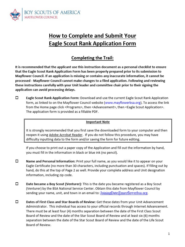 How To Complete Your Eagle Scout Rank Application Form 2 | PDF | Career & Growth