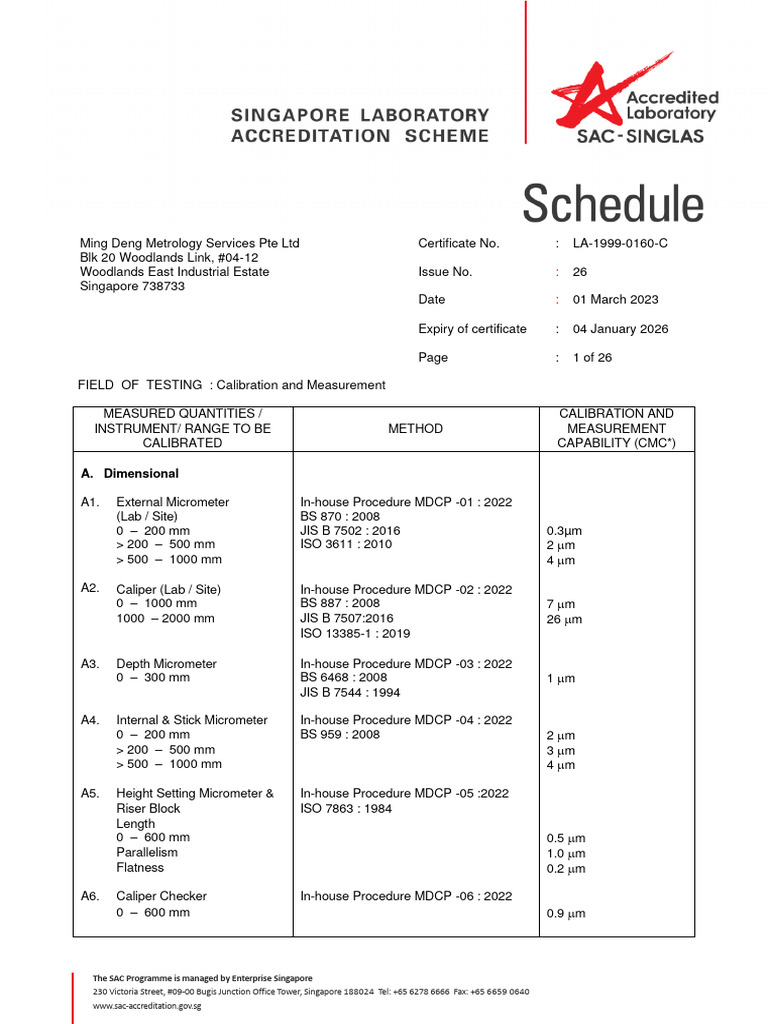 Ming Deng Calibration LA 1999 0160 C | PDF | Calibration | Metrology