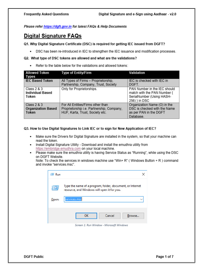 DGFT FAQs - Digital Signature and E-Sign Using Aadhaar v2.0 | PDF | Microsoft Windows | Linux