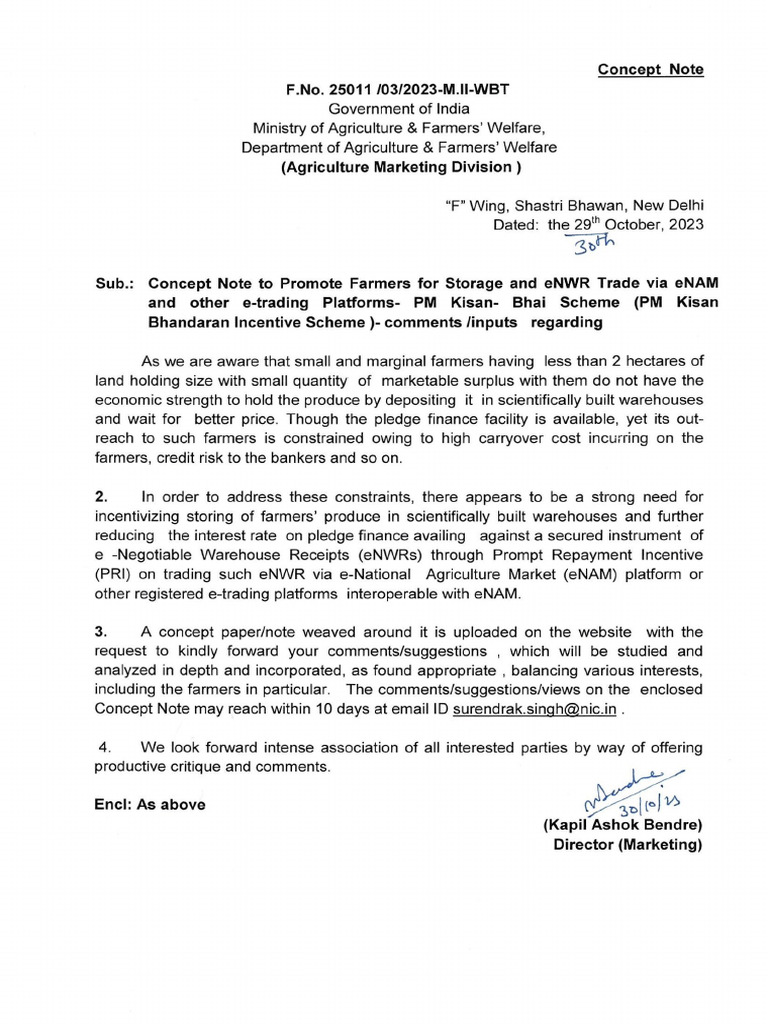 Concept Note On Promoting Farmers For Storage and ENWR Trade Via ENAM ...