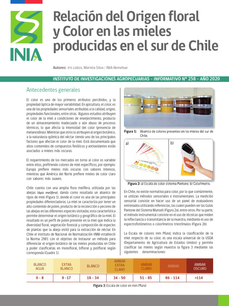 Color y Origen Floral de Miel en Chile | PDF | Miel | Abejas