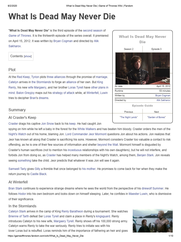 03 - What Is Dead May Never Die - Game of Thrones Wiki - Fandom | PDF ...