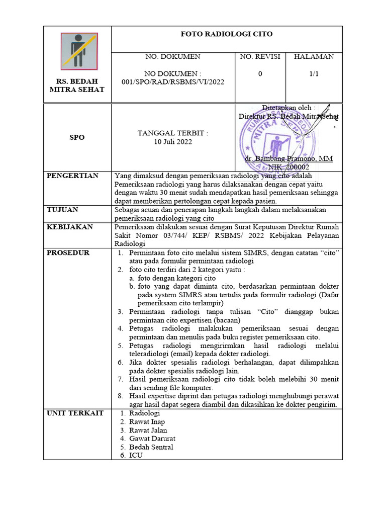 Spo Foto Radiologi Cito | PDF | Teknologi & Rekayasa