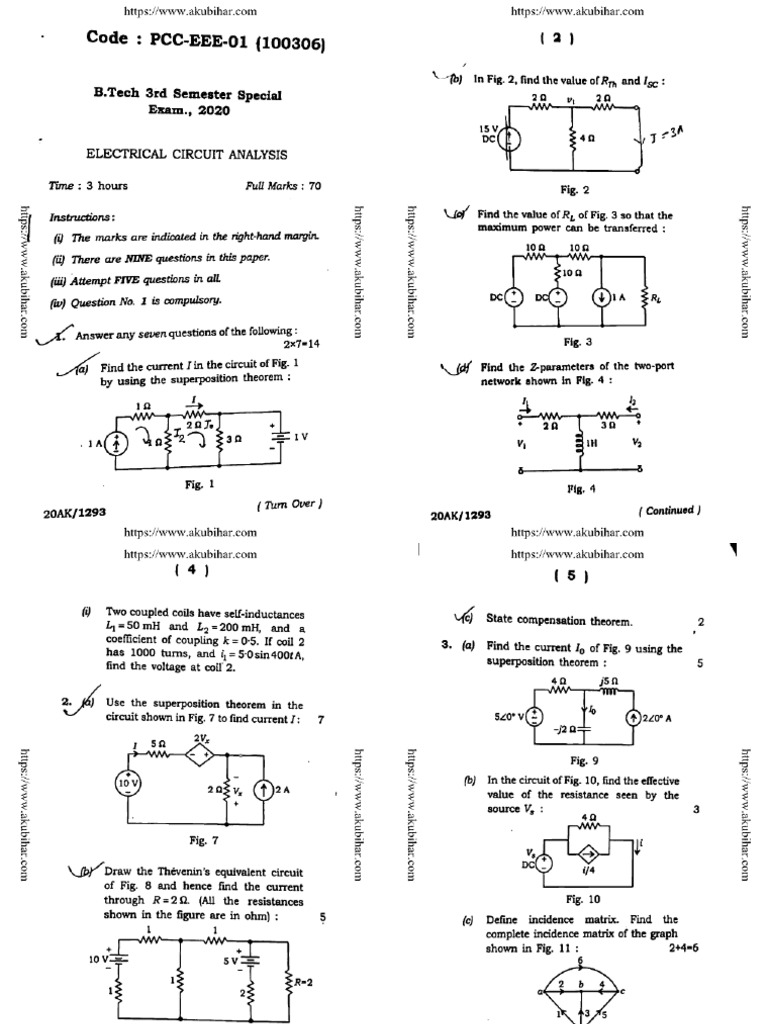 Btech 3 Sem Electrical Circuit Analysis 100306 2020 | PDF