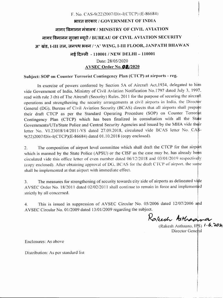 AVSEC Order No 02 2020 CTCP-1 | PDF | Aviation | Government