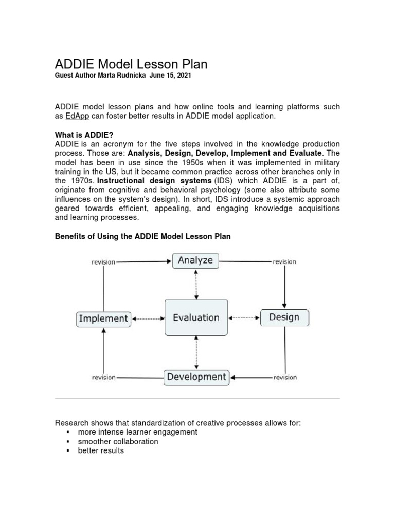 ADDIE Model Lesson Plan | PDF | Lesson Plan | Learning