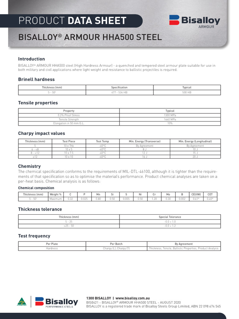 BISALLOY®-ARMOUR-HHA500-STEEL | PDF | Steel | Hardness