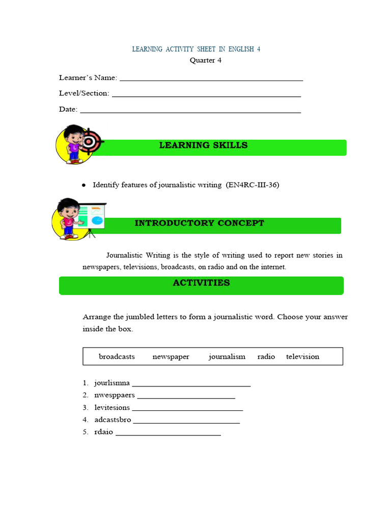 English 4 Learning Activity Sheet | PDF | Journalism | News
