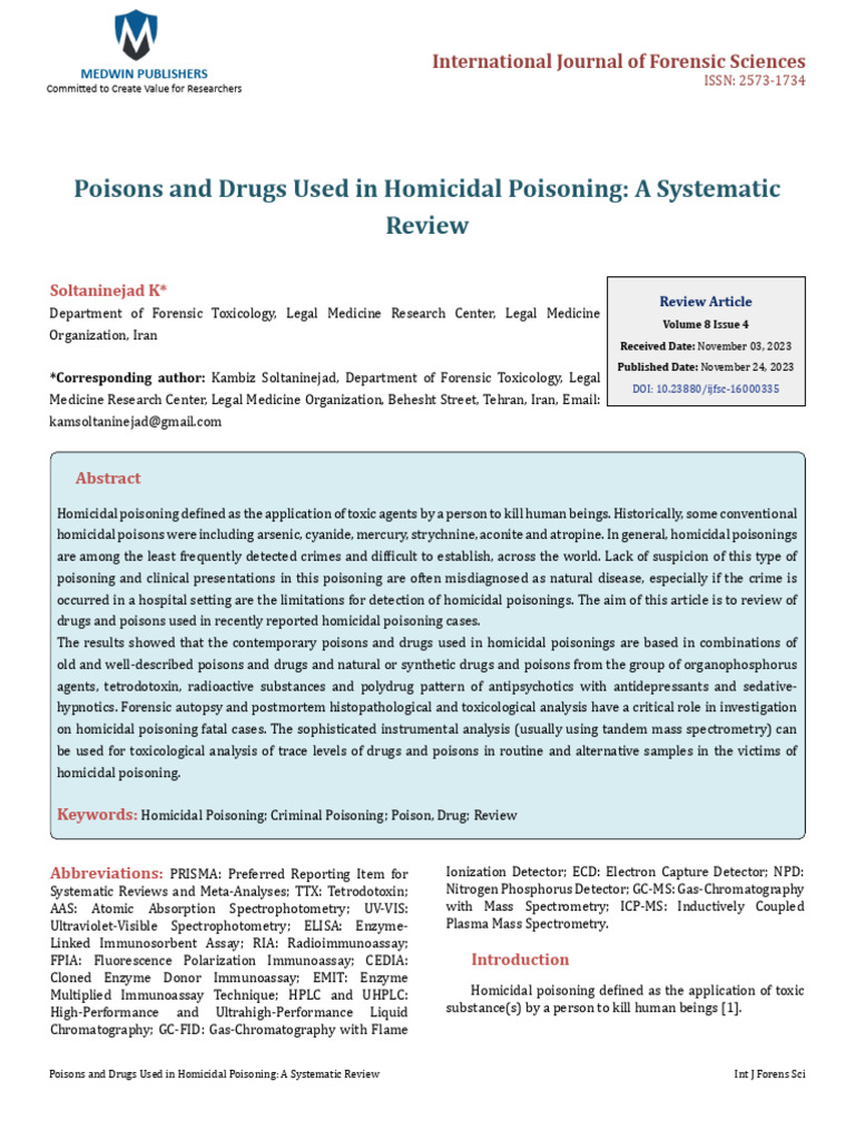 Poisons and Drugs Used in Homicidal Poisoning A Systematic Review | PDF | Gas Chromatography ...
