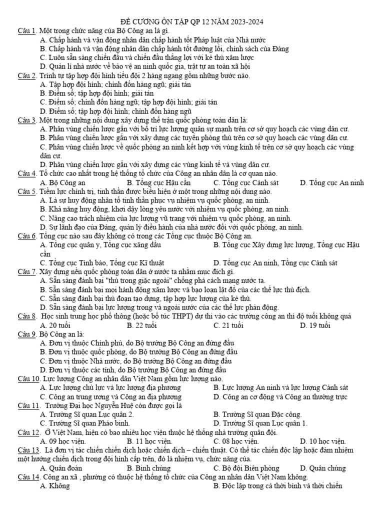 ĐỀ-CƯƠNG-ÔN-TẬP-QP-12-NĂM-2023 | PDF