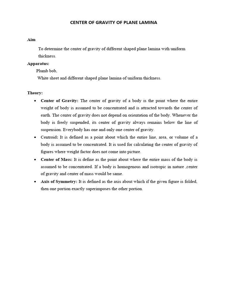 Centre of Gravity of Plane Lamina | PDF | Center Of Mass | Physical ...