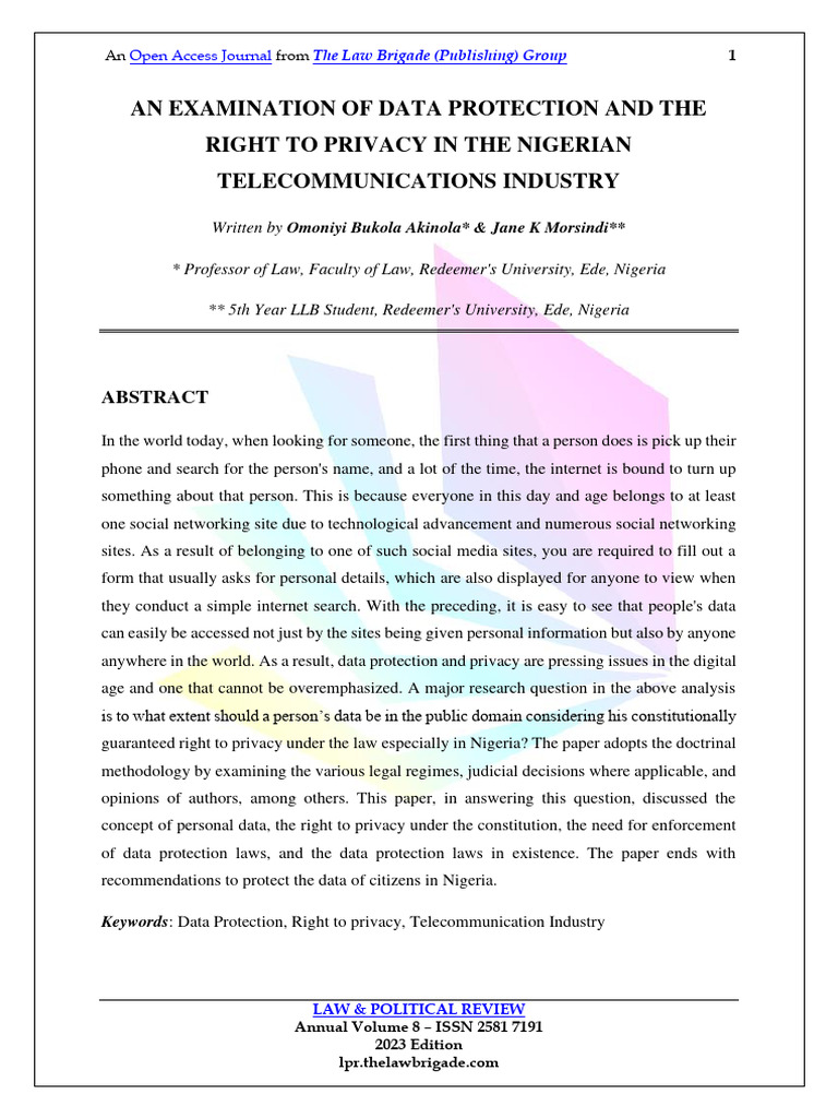 An Examination of Data Protection and The Right To Privacy in The ...