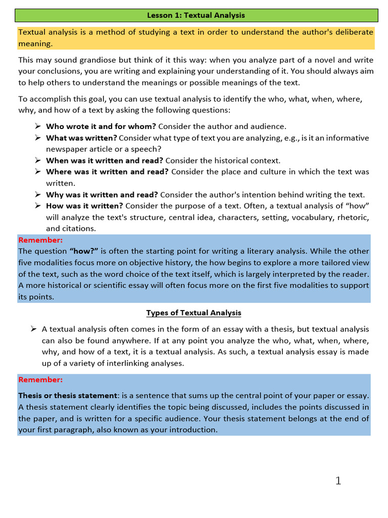 Lesson 1: Textual Analysis: Remember | PDF | Rhetoric | Hypothesis