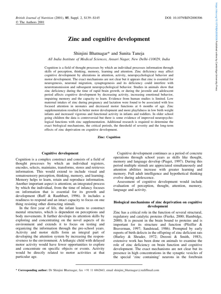 Zinc and Cognitive Development | PDF | Memory | Zinc