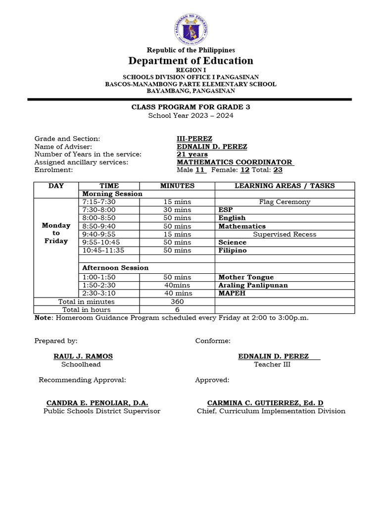 Class Program Grade 3 P | PDF