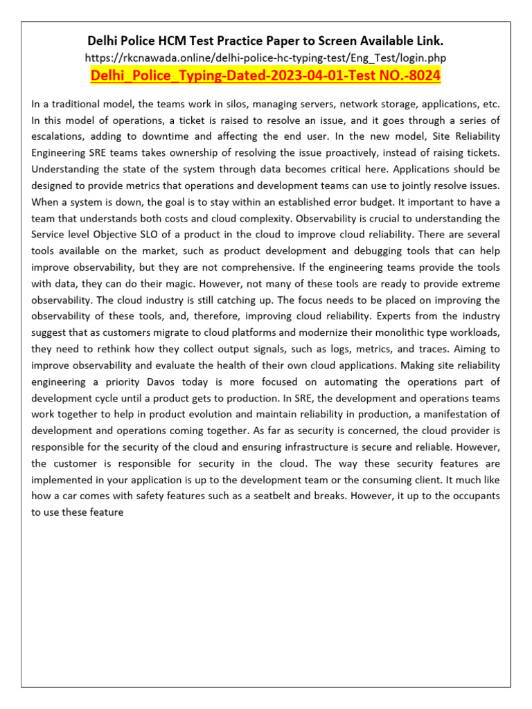 Delhi Police HCM Typing Test Passage April Month-RKC | PDF | Electronic ...